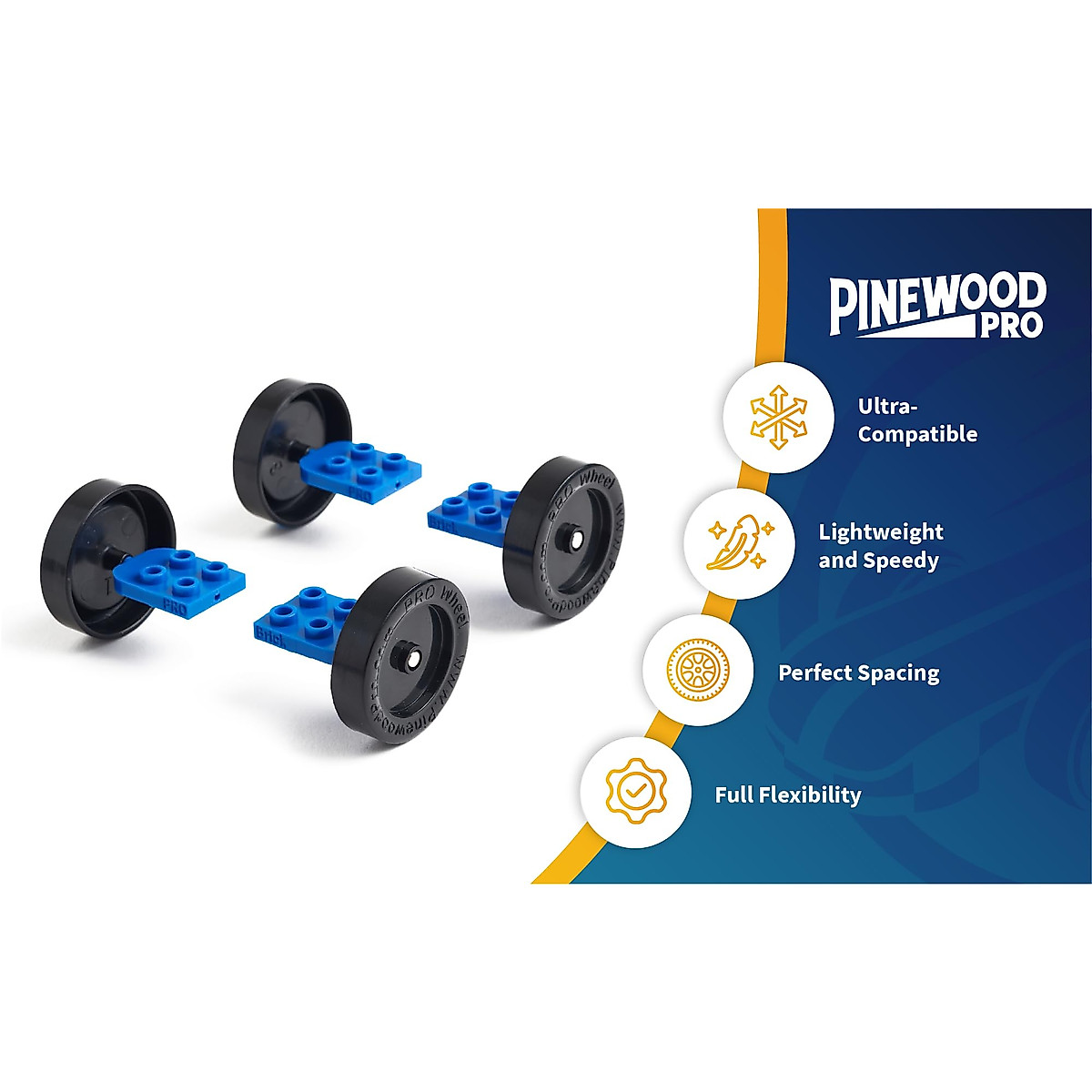 PRO Brick Wheel - Axle Assembly for Brick Derby Car Racing (Set of 4) by Pinewood Pro