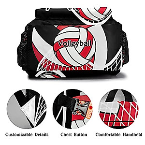 Anneunique Personalized Customization with name Volleyball Red Black Backpack Adult Daily Bag for Sport Travel Casual Pack