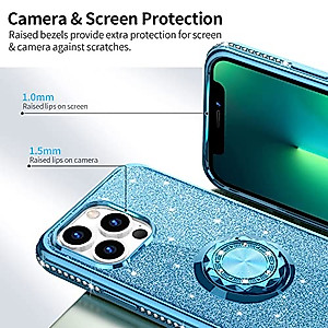 OCYCLONE iPhone 13 Pro Max 6.7" Glitter Case - Sparkle Diamond Cover with Ring Stand for Women & Girls - Blue