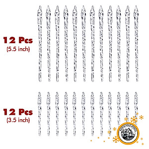 Set of 24 Twisted Clear Glass Icicle Ornaments - Perfect for Christmas Trees and Silver/White Winter Decor