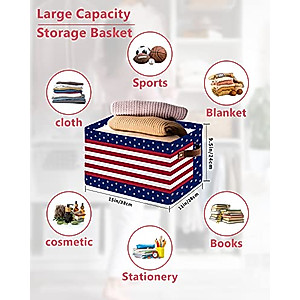 Storage Bins Large Storage Basket,Independence Day USA Flag Star Collapsible Storage Bins with Handle,Red White White Stripe Blue Storage Baskets Cube Organizer for Shelves Closet Nursery 1PC