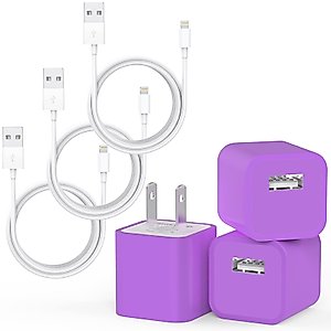 ZUQIETA iPhone Charger Cable, 3Pack (Apple MFi Certified) Data Sync Charging Cords with 3Pack USB Wall Charger Travel Plug Adapter Compatible iPhone 12 Pro/11 Pro/Xs/XR/X/8/8Plus and More-Purple
