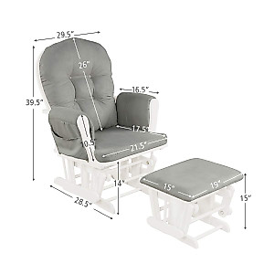 Costzon Nursery Glider with Ottoman, Upholstered Comfort Glider Rocker with Padded Cushion, Storage Pocket, Solid Wood Base, Rocking Chair Nursery for Breastfeeding, Maternity, Napping (Light Gray)