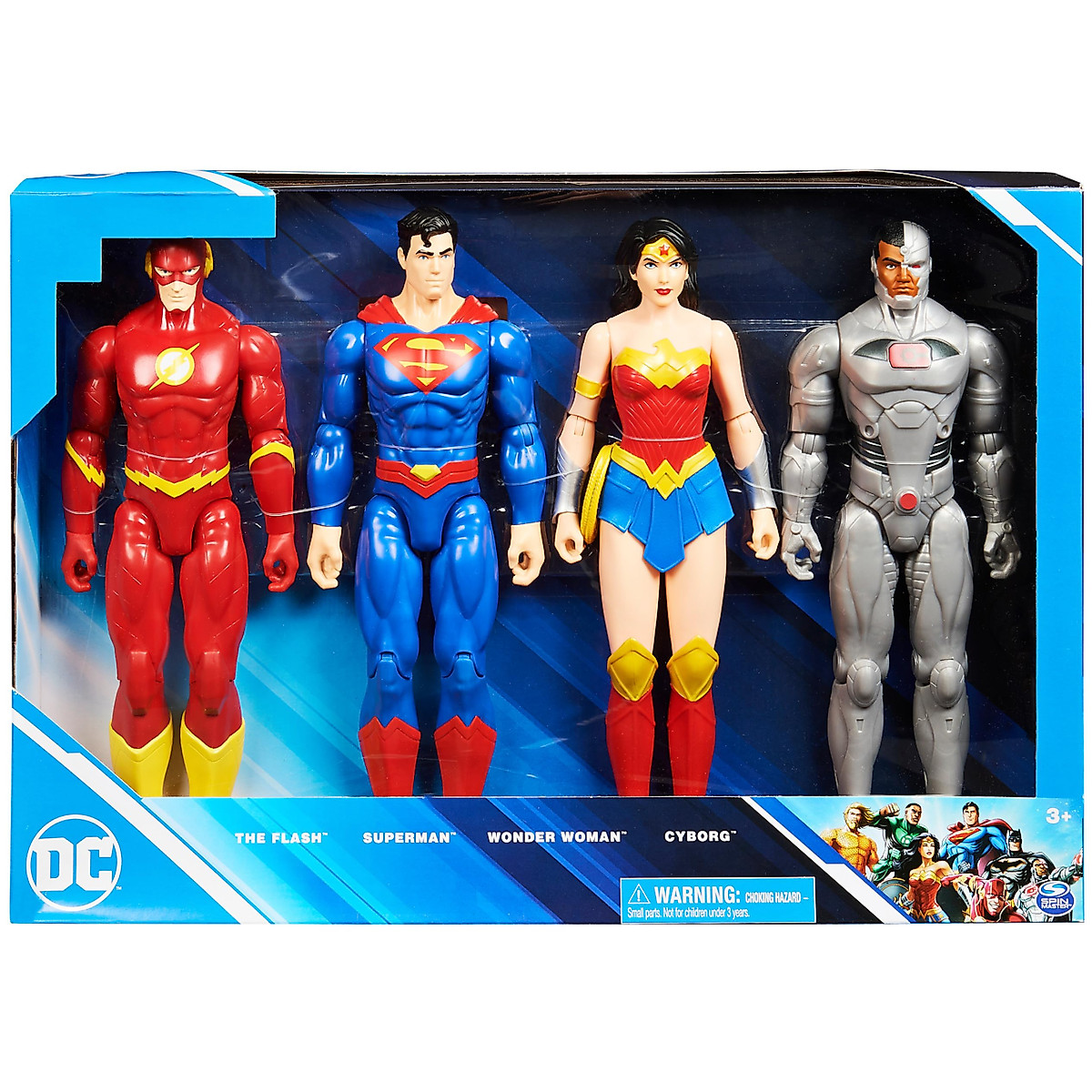 DC Comics 12-inch Action Figure 4-Pack with Superman, The Flash, Wonder Woman and Cyborg, Kids Toys for Boys and Girls Ages 3+