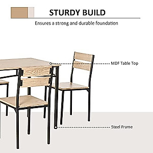 HOMCOM Rustic Industrial 5-Piece Dining Table Set Black Metal with 4 Chairs for Kitchen, or Dining Room, Oak