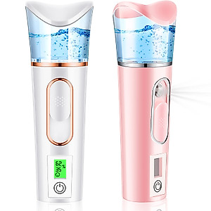 2 Pieces Handy Nano Mist Sprayer with Skin Analyzer Moisture Tester Portable Nano Facial Mister Face Steamer Atomization Mini Eyelash Extensions USB Rechargeable Moisturizing & Hydration for Skin Care