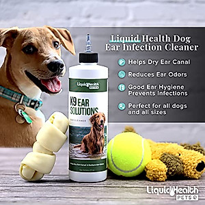 LIQUIDHEALTH 12 Fl Oz K9 Dog Ear Cleaner Wash Solutions - Infection Cleaning Hygiene Treatment Drops for Dogs, Canines and Puppies