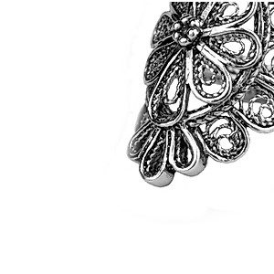 Filigranist 925 Sterling Silver Filigree Art Lace Embroidery Detailed Women Long Statement Ring (8.5)