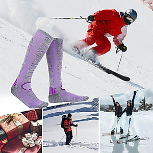 Ski Socks for Men Women Snowboard Socks Skiing Calf Socks Winter Long Socks with Merino Wool 2nd Version, Winter Sports Socks 2 Pair