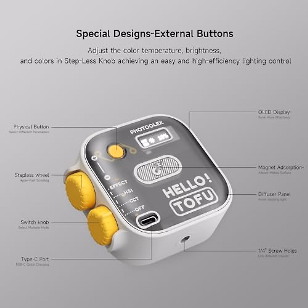 RGB Video Light, PHOTOOLEX TOFU Camera Light Mini 360° Full-Color LED Light 2500-9900K, Magnetic Photography Video Lights Rechargeable Battery for DSLR Camera GoPro Studio Streaming Tiktok Vlog Live