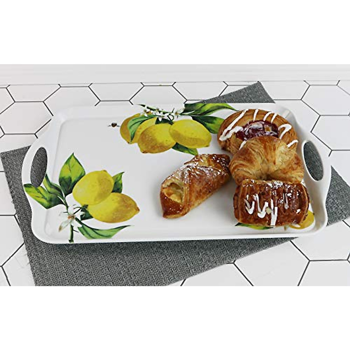 Calypso Basics Fresh Lemons by Reston Lloyd 2pc Melamine Tray Set, Lemons with Honey Bees