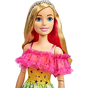 Barbie Large Doll with Blond Hair, 28 Inches Tall, Rainbow Dress and Styling Accessories Including Shooting Star Handbag