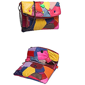 Sibalasi-Women Colorblock Lambskin Leather Multicolor Crossbody Bag Black Handbag Halloween Skull Studded Purse(AMulticolor)