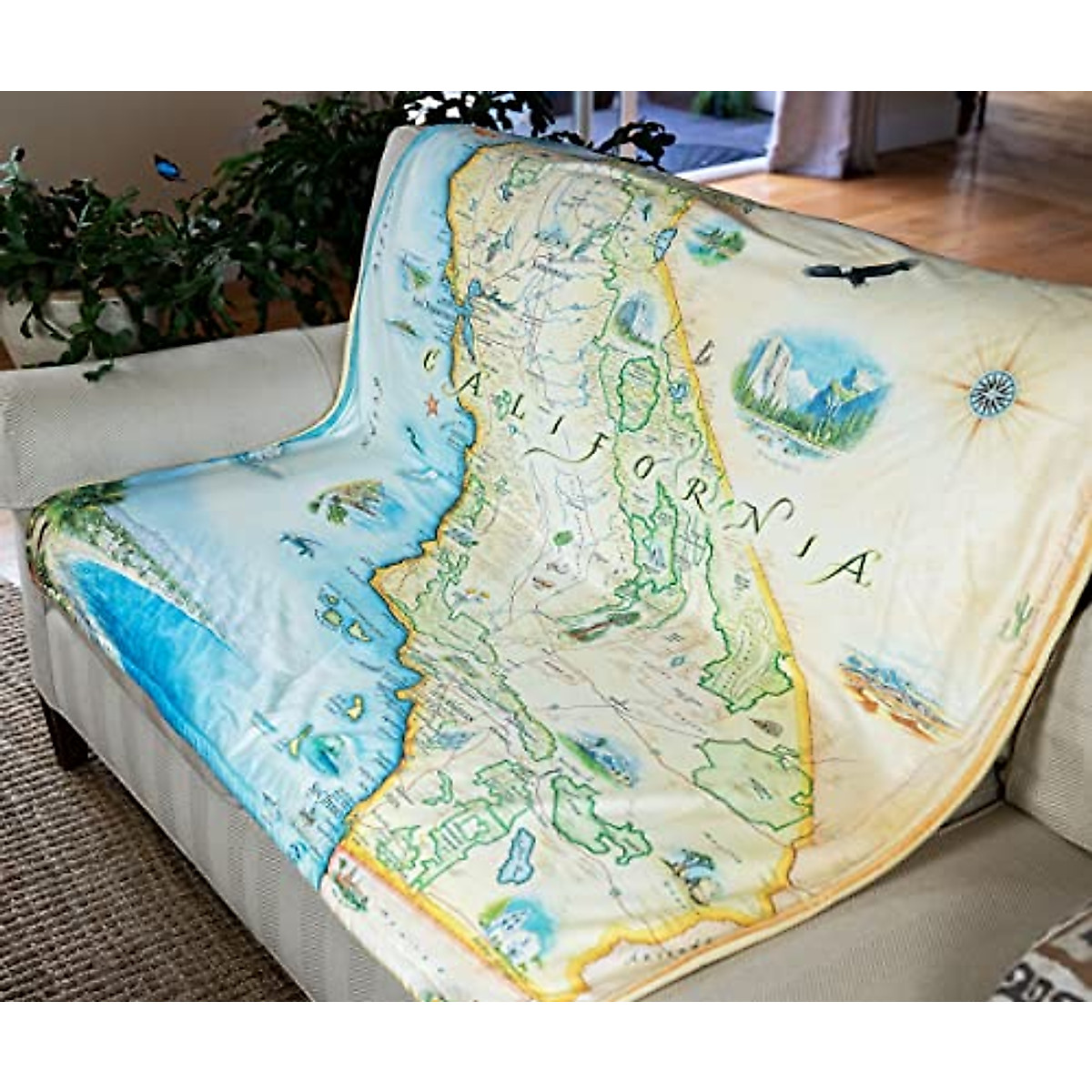 California State Map Fleece Blanket - Hand-Drawn Original Art - Soft, Cozy, and Warm Throw Blanket for Couch - Unique Gift - 58"x 50"