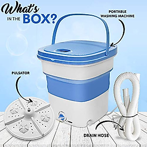 Pyle Portable Mini Washing Machine Lightweight Collapsible Bucket - Perfect for Camping, Travelling, Apartment, Dorm USA Brand - Pure Clean PUCWM33