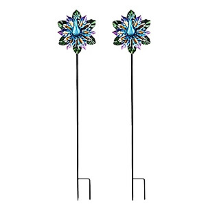Wind Spinners Outdoor Metal- 2 Pack Peacock Wind Spinner Wind Sculpture Garden Outdoor Lawn Decor 31’’ H 5.5’’ W