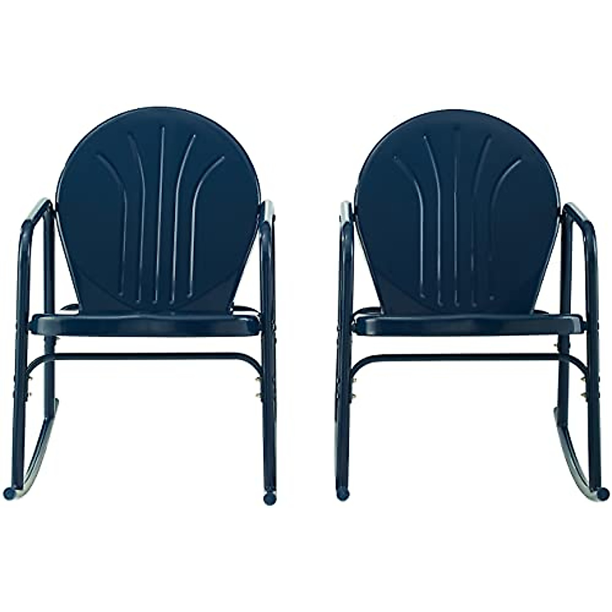 Crosley Furniture Griffith Retro Metal Outdoor Rocking Chairs, Set of 2, for Porch, Deck, Balcony, Backyard, Navy Gloss