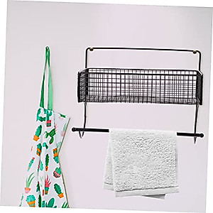 GOOHOCHY 1 Set Towel Rack Electric Cord Holder Multi-Function Storage Shelf Wall Mount Baskets for Shelves Kitchen Bathroom Organizer Wall Punch- Shelf Hanger Holder Carbon Steel Black