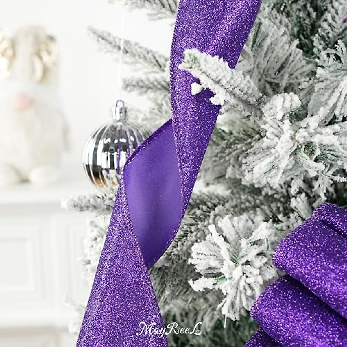 MAYREEL 2.5 Inch Purple Ribbon Wired Glitter for Halloween Christmas Decorations Gift Wrapping Wreath Supplies Tree Toppers Garland Crafts 10 Yards