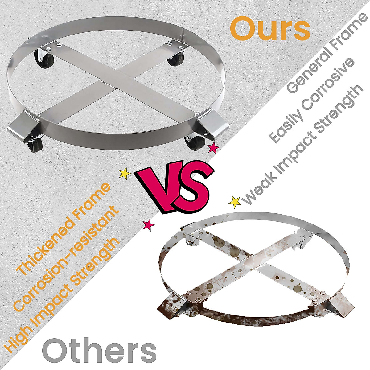 55-Gallon Drum and Garbage Can Dolly – 1000 Pound Trash Can Dolly Swivel Casters Wheel Steel Frame Dolly Cart Non Tipping Hand Truck Capacity Dollies(Silver)