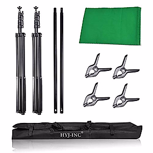 HYJ-INC Photo Video Studio 10 x12ft 100% Cotton Muslin Chromakey Green Screen Backdrop with 8.5 x 10ft Stand Photography Background Support System Kit Clamp, Carry Bag