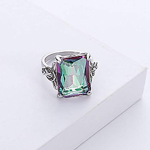 Phonphisai shop 4.3CT Mystic Rainbow Topaz 9-2-5 Silver Ring Women Wedding Engagement Size6-10 (8)