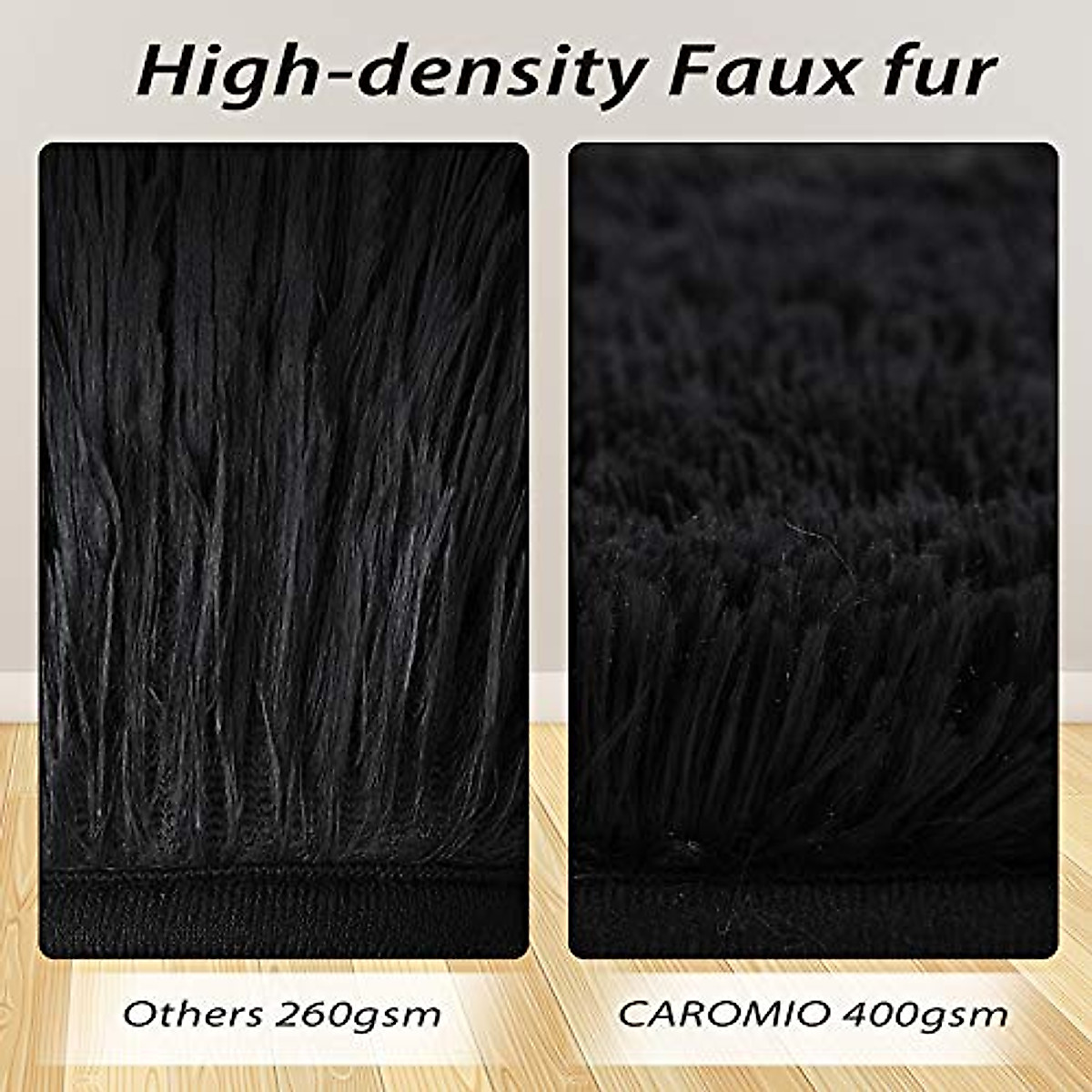 CAROMIO Shag Area Rug Modern Indoor Plush Fluffy Rugs, 8' x 10' Extra Soft and Comfy Shaggy Carpet Rugs for Bedroom Living Room Girls Kids Nursery Fluffy Area Rug, Black