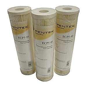 Pentek ECP5-10 Pleated Cellulose/Polyester Replacement Water Filter Cartridge - 5 micron (Pack of 3)