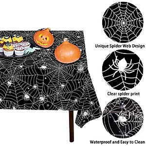 YUJUN 3 Pack Halloween Spider Table Cover, Waterproof Plastic Spider Web Tablecloth Star Explosion Table Cover for Halloween Party Decorations Indoor Outdoor Home Dinner Party(54 * 108''Inch)