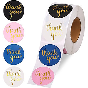 800Pcs Thank You Stickers 1.5", 4-Color Thank You Stickers Roll, Thank You for Small Business Adhesive Sticker Labels, Round Stickers for Business, Birthdays, Weddings, Giveaways, Party