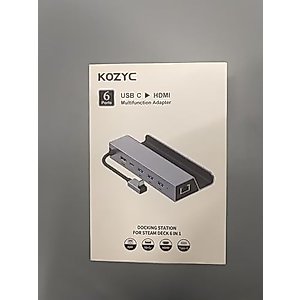 Docking Station for Steam Deck, KOZYC 6 in 1 Stream Deck Dock with HDMI 2.0 4K 60Hz, 1Gbps RJ45 Ethernet, 3 USB 3.0 5Gbps, and 100W Charging USB-C Port Compatible with ROG Ally, Steam Deck, Laptop