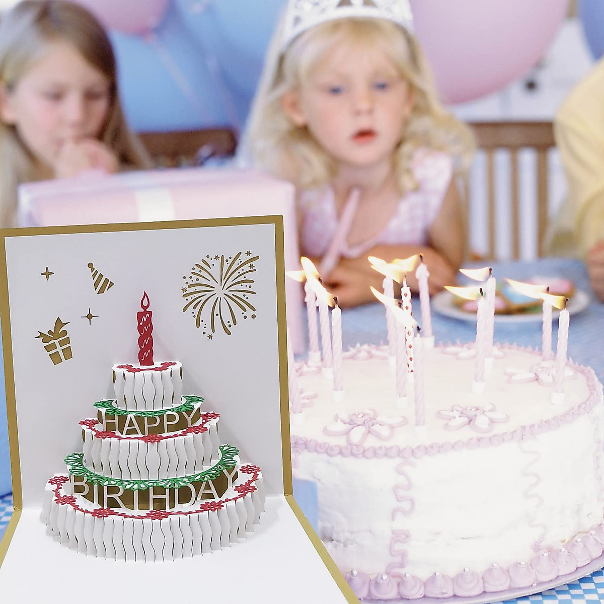 3D Birthday Cards, Auto Play Music Warm LED Light Birthday Cake Card, Greeting Cards Birthday Music Cards for Mom Wife Sister Boy Girl and Friends 1 Pack