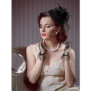 Feather Veil Mesh Hat Lace Short Glove 50s Costume Accessories for Women Wedding