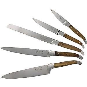 French Home Laguiole Connoisseur Olivewood 5 Piece Kitchen Knife Set plus Magnetic Display.