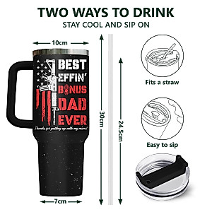 34HD Best Bonus Dad Tumbler with Handle & Straw, 40oz Vacuum Insulated Stepdad Cup with Nutrition Facts, Birthday Christmas Father Day Gifts for Adopted Stepup Dad Chosen Papa Stepfather