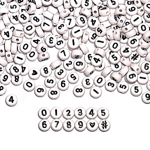 Melius 500Pcs Acrylic Number Beads for Jewelry Making, DIY Necklaces, Key Chains, Bracelets (4x7 Round, White)