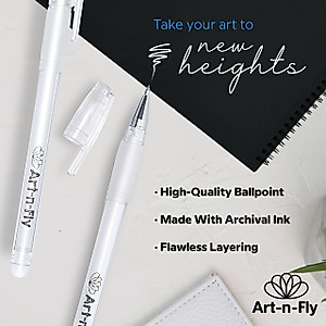 White Gel Pen for Artists 0.7mm Fine Point - Smudge-resistant White Pen for Art Drawing, Sketching & Writing (3pack) - White Ink Pen Highlight Fineliner - Archival Gel Ink - Opaque on Black Paper