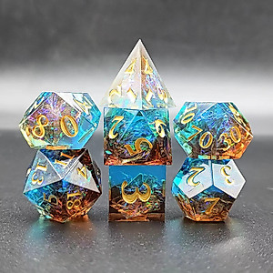 DND Dice Set Polyhedral Dice Set, Resin Sharp Edge dice Set for D&D Game, Blue