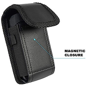 Case for Kyocera Flip Phone, Nakedcellphone Black Vegan Leather Vertical Pouch [with Belt Loop, Metal Clip, Magnetic Closure] for DuraXV Extreme E4810, DuraXV LTE E4610, DuraXE Epic E4830, DuraXTP