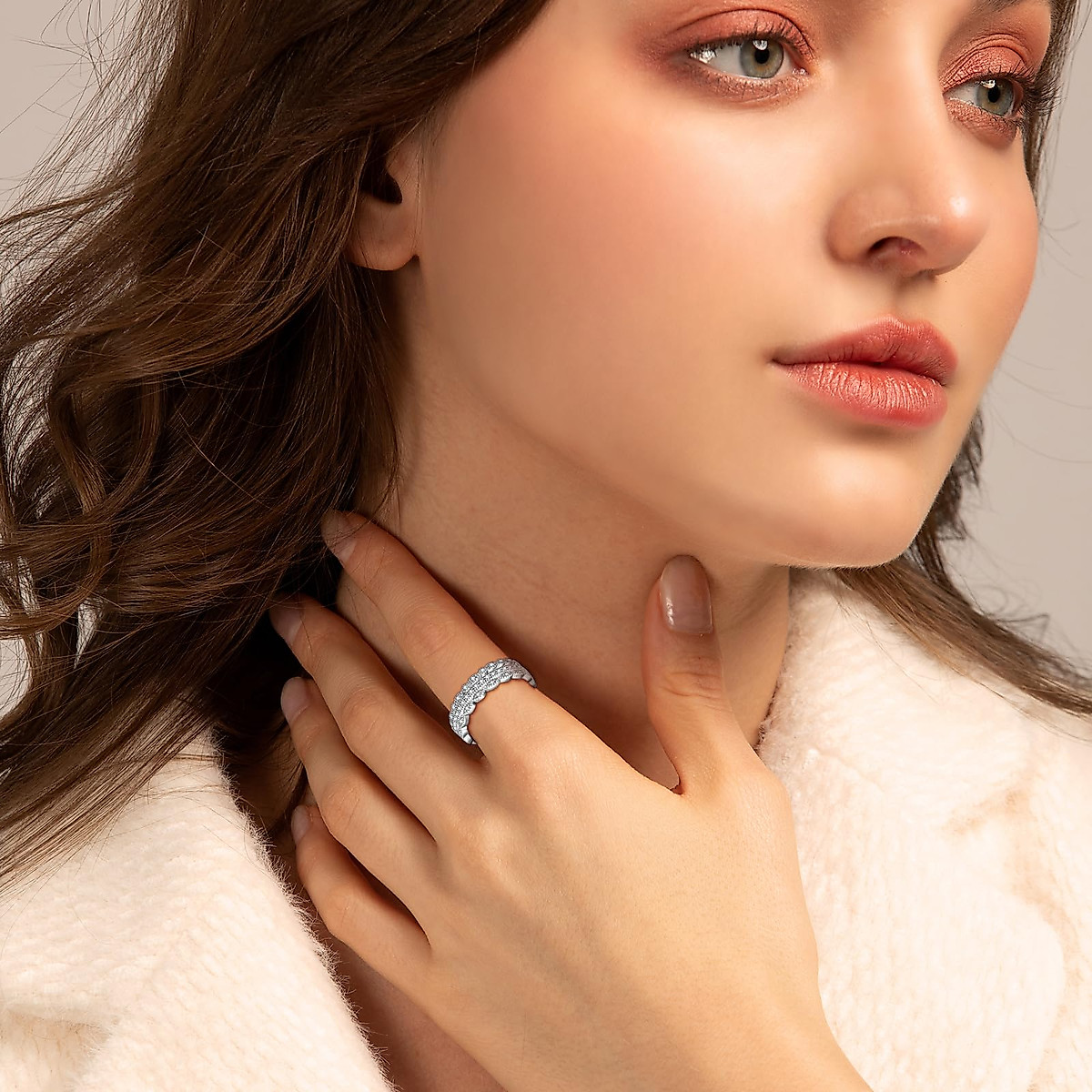 OLIVIASO Women 925 Sterling Silver Rings, Stackable Wedding Bands Rings for Women, Women's Eternity Rings, CZ Promise Rings for Her,Stackable Rings for Women,Womens Wedding Ring Sets Size 6