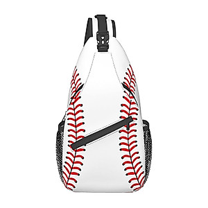 SURERUIM Baseball Sling Bag for Women Men Crossbody Shoulder Backpack Baseball Red Stitches on a White Background Chest Bags Cute Sports Ball Print Gym Bag Casual Travel Hiking Daypack