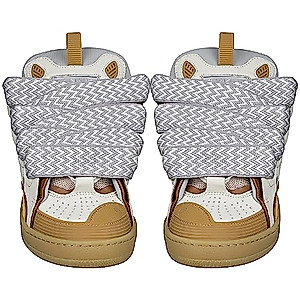 Endoto Fat Shoelaces Replacement Flat Laces for Lanvin Sneaker Shoes(Color:Grey&White,Size:62Inch)