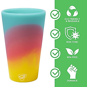 Silipint Silicone Pint Glasses: 4 Pack - 2 Aurora & 2 Sugar Rush - 16oz Unbreakable Cups, Flexible, Seasonal Color