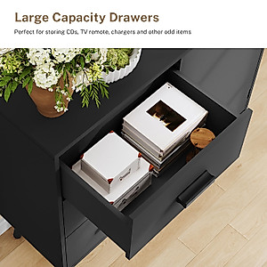 Iwell Black Storage Cabinet with 3 Drawers & Adjustable Shelf, Sideboard Buffet Cabinet, Entryway Cabinet, for Living Room, Dining Room, Black