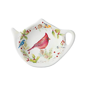 Supreme Housewares Tea Bag Holder Set of 4, Teapot Shaped Tea Bag Coasters Spoon Rests Saucer Seasoning Dish Set Teabag Holder (Winter Birds)