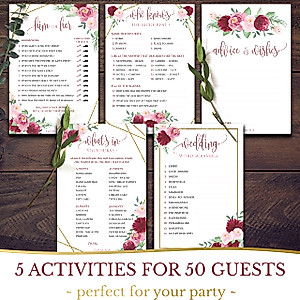 Papery Pop Bridal Shower Games - 5 Activities for 50 Guests - Double Sided Games - Rose Gold