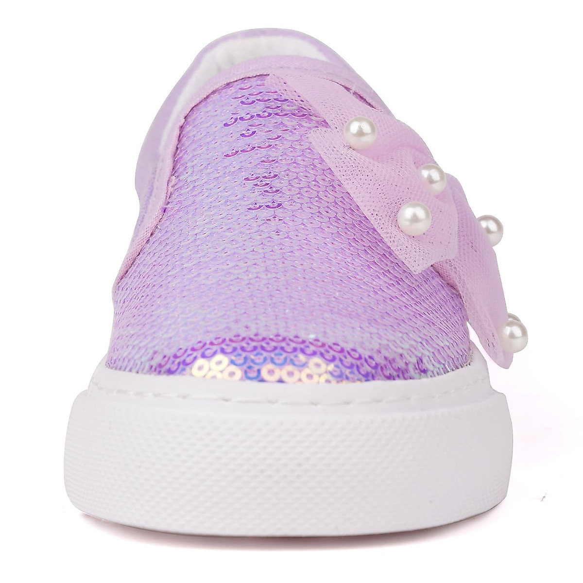 Toandon Girls Kids Sneakers Loafer Shoes Toddler Slip On Sequins Glimmer Glitter Sparkle Low Top Non Slip Rubber Sole Lightweight Breathable Walking Outdoor Fashion Casual Bowknot Purple Size 11