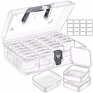 Jutieuo Bead Organizer Box with Handle, 25 Pcs Small Bead Organizers and Rectangle Storage Plastic Cases, Mini Clear Bead Storage Containers Boxes with Hinged Lid