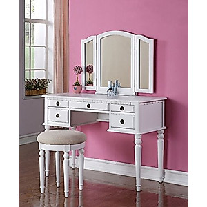 Bobkona F4074 St. Croix Collection Vanity Set with Stool, White