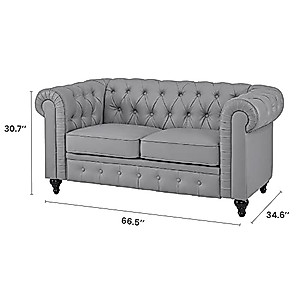 Naomi Home Emery Chesterfield Loveseat, Luxurious Comfort for Cozy Living Rooms, Mid-Century Modern Couch, Elegance & Serenity, 2-Seater Loveseat Couch for Small Space, Gray, PU Leather